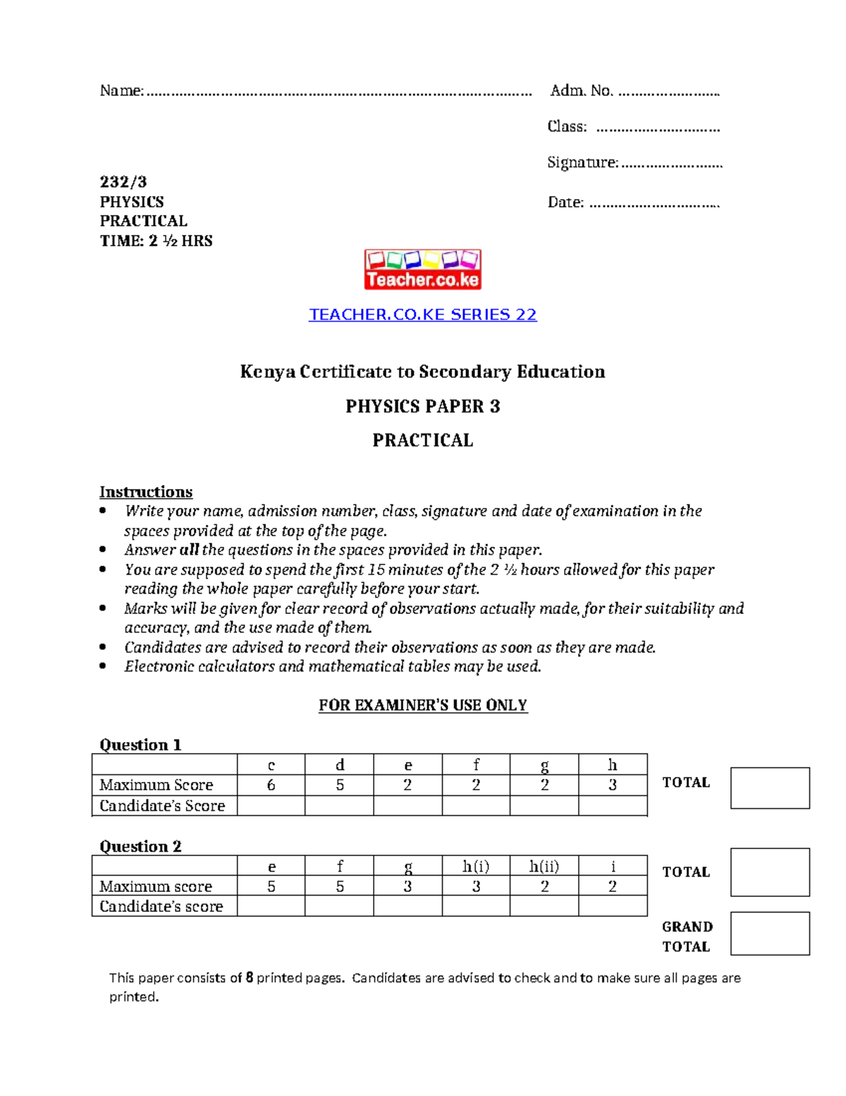 Physics Practical Exam 22 Questions - - Studocu