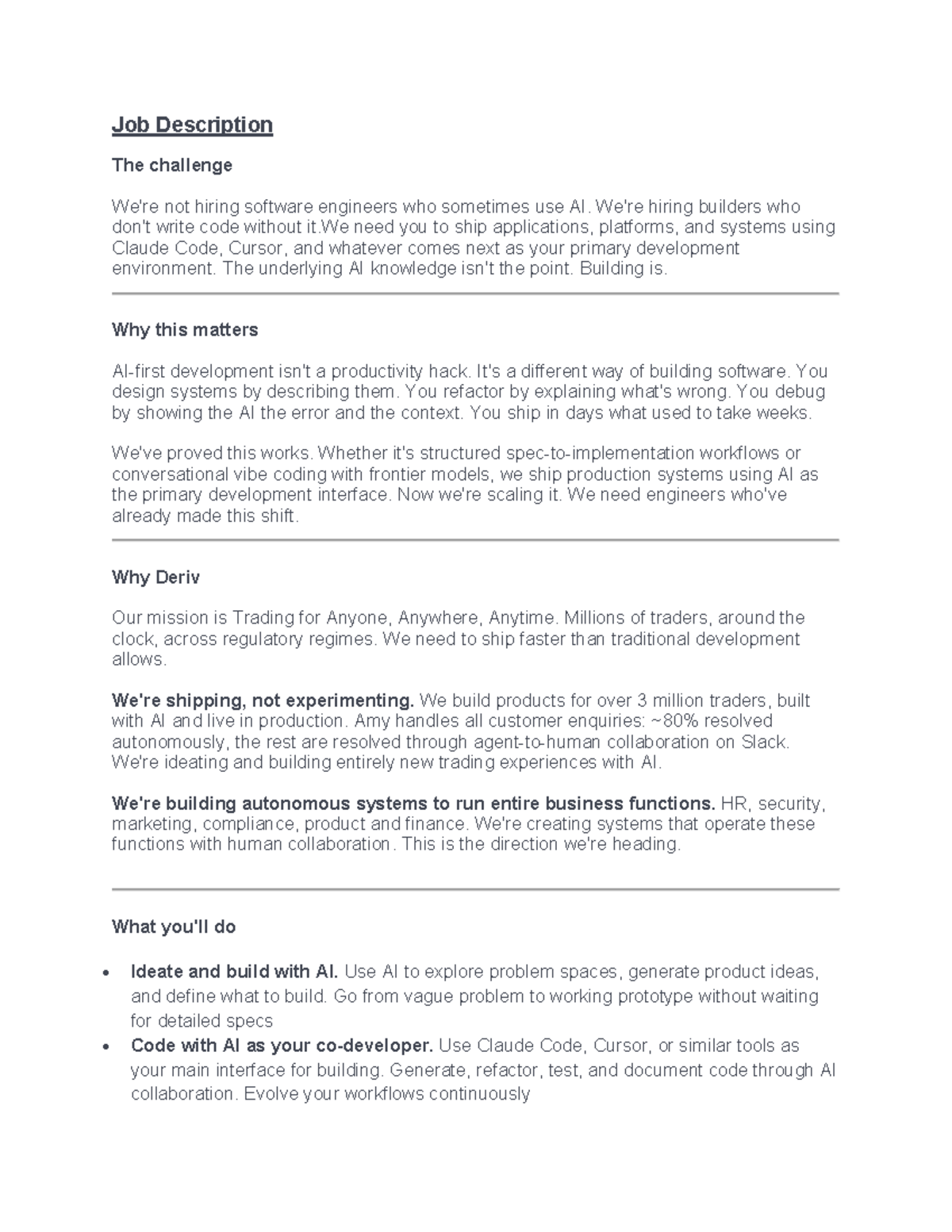 Deriv - AI Engineer Job Description: Building with AI Tools - Studocu