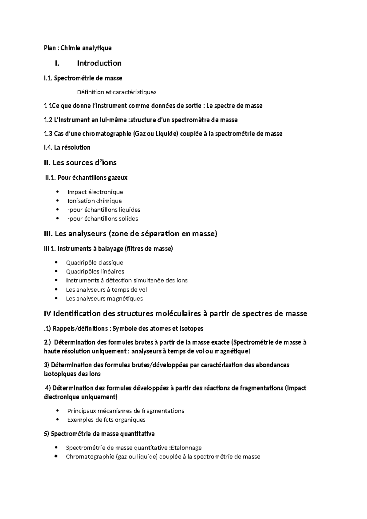 Plan chimie analytique 1-2 - Plan : Chimie analytique I. Introduction I ...