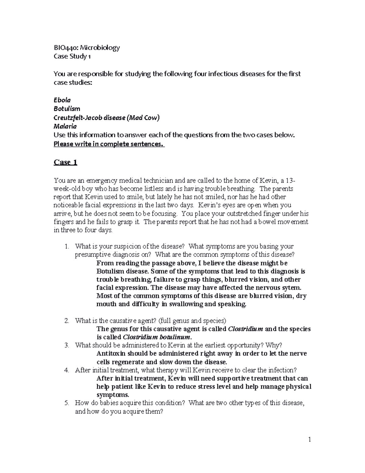BIO440: Case Study on Botulism & Mad Cow Disease - S17 - Studocu