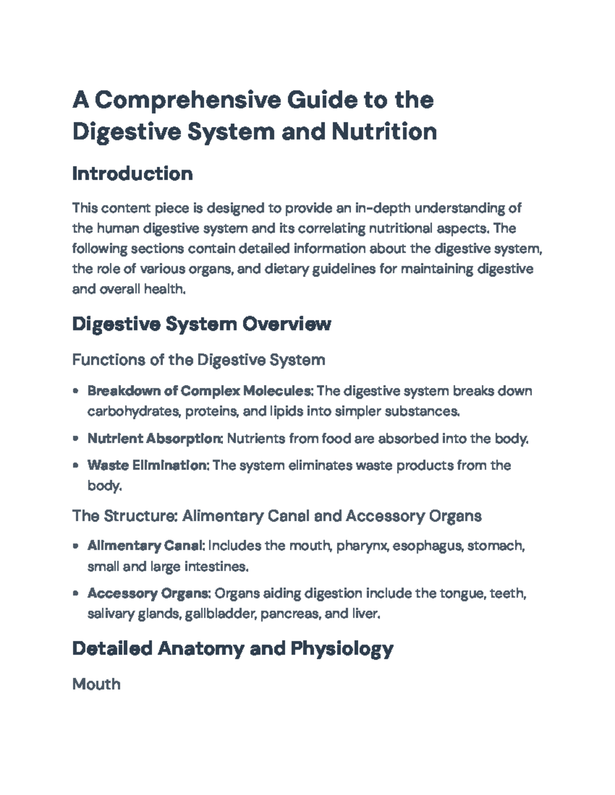 Comprehensive Overview of the Digestive System and Nutrition Guidelines ...