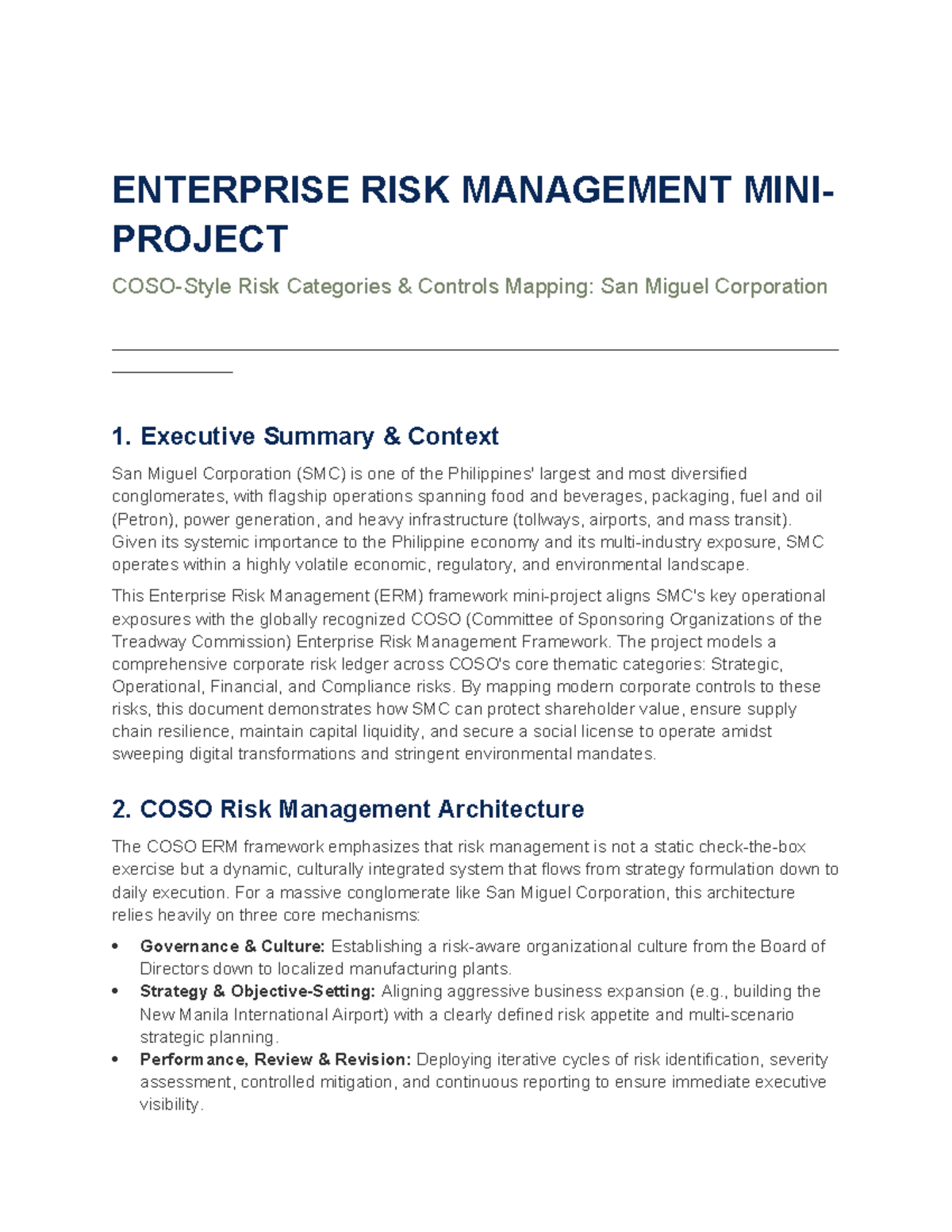 SMC ERM COSO Mini Project: Risk Categories & Controls Mapping - Studocu