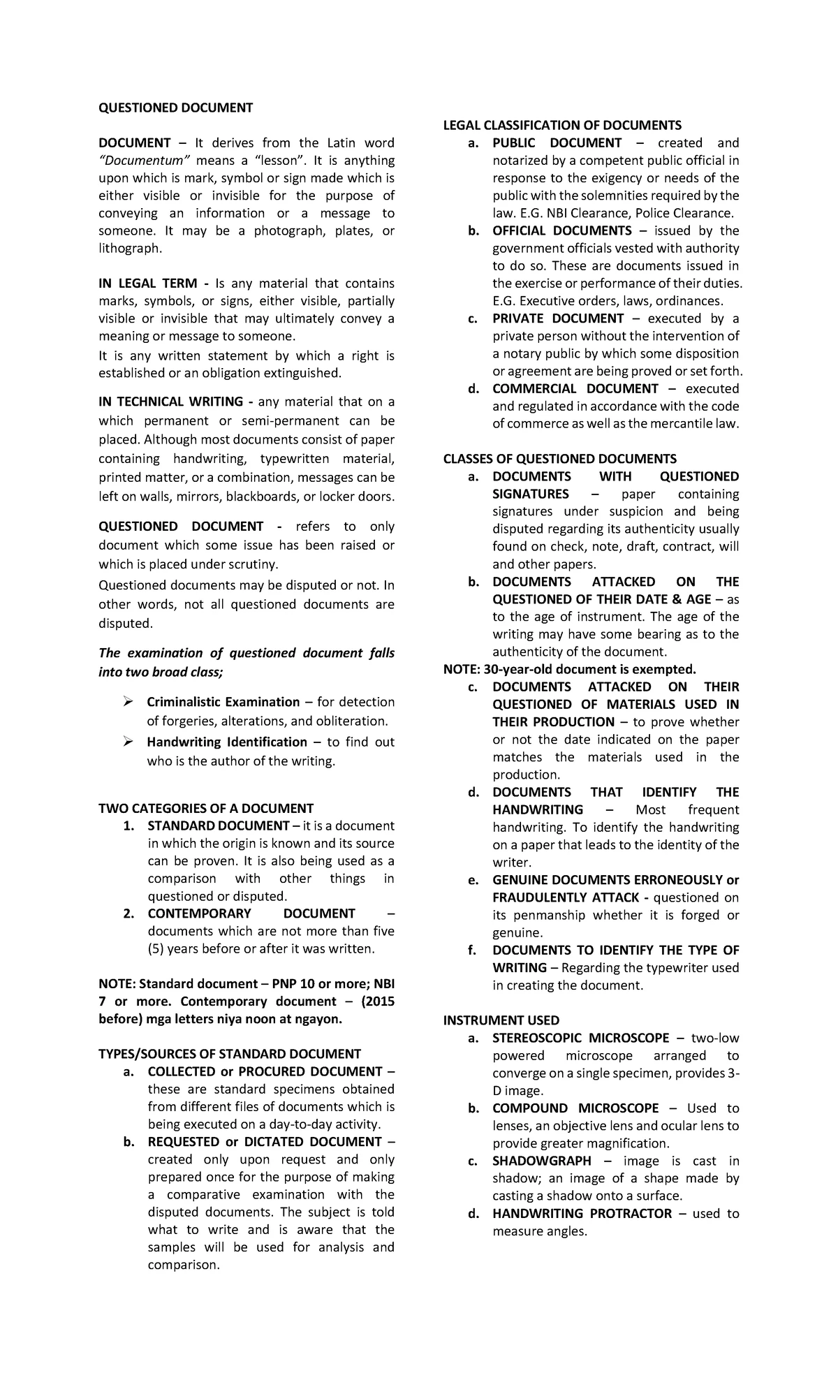 Forensic 305: Updated Final Exam Notes for Questioned Document ...