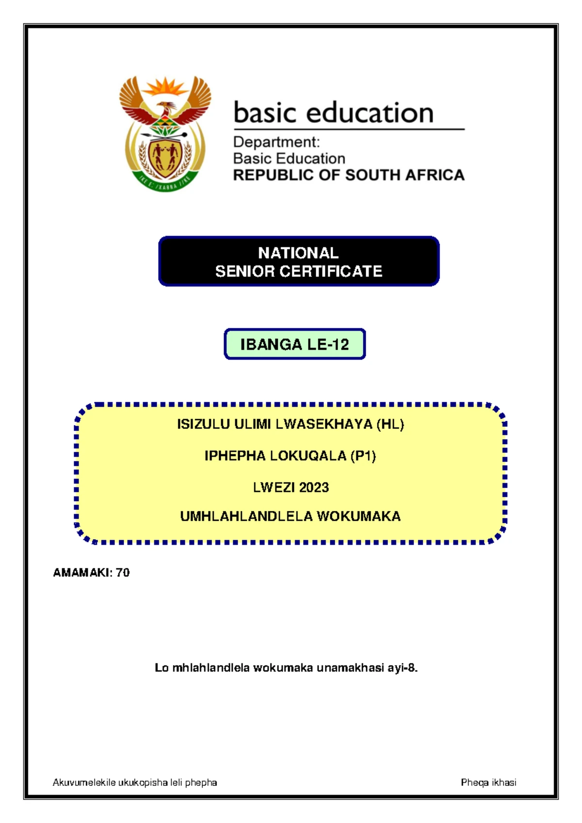 Isi Zulu HL P1 Nov 2023 - Isizulu HL Past exam papers. 2023 Paper 1 ...