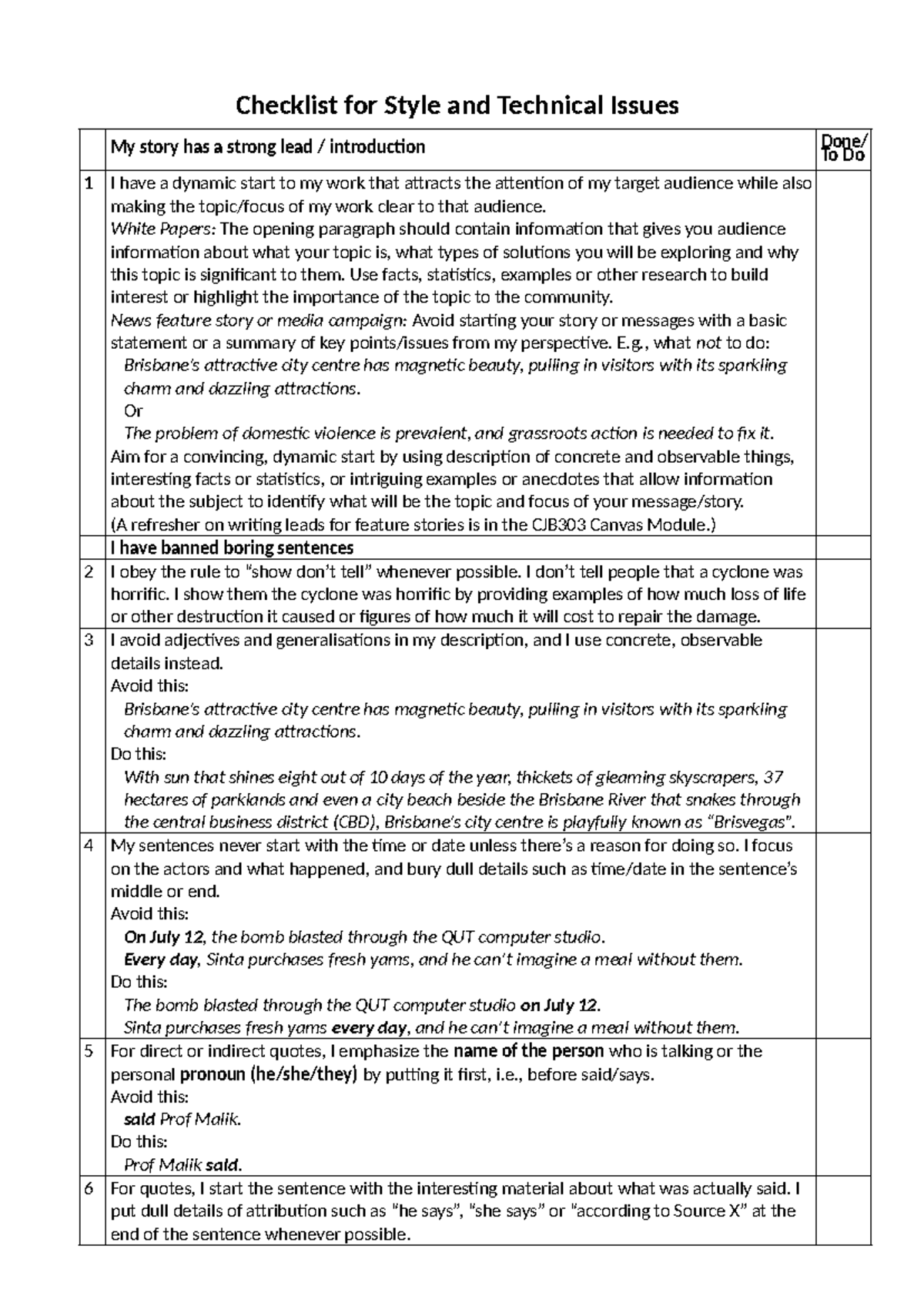 Checklist for Style and Technical Issues - White Papers: The opening ...
