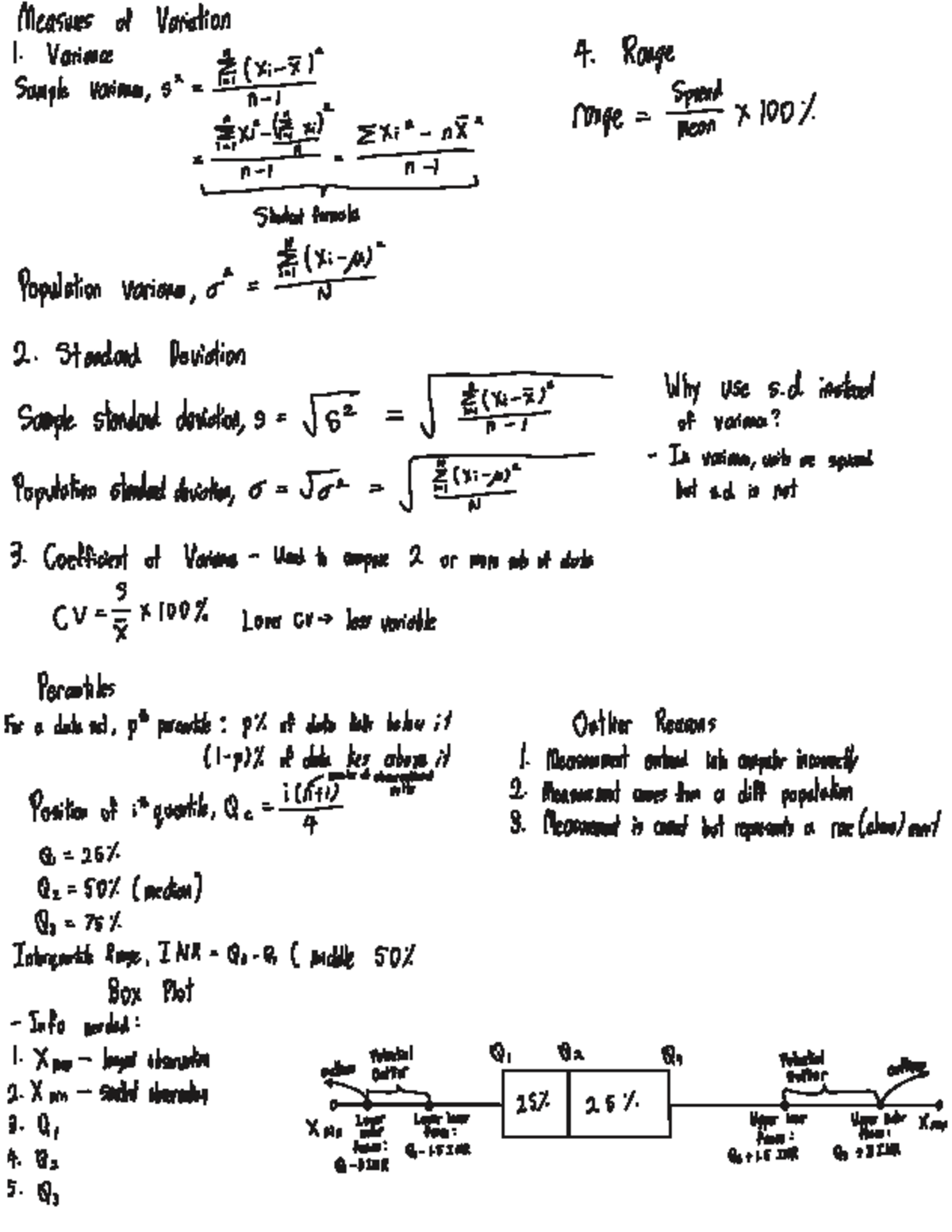 Intro to Statistical Theory: Measures of Variance and Deviation - Studocu