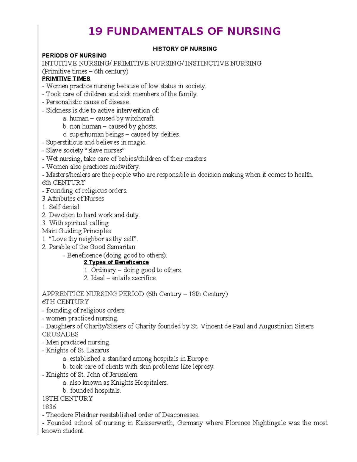 Funda - eyyy - 19 FUNDAMENTALS OF NURSING HISTORY OF NURSING PERIODS OF ...
