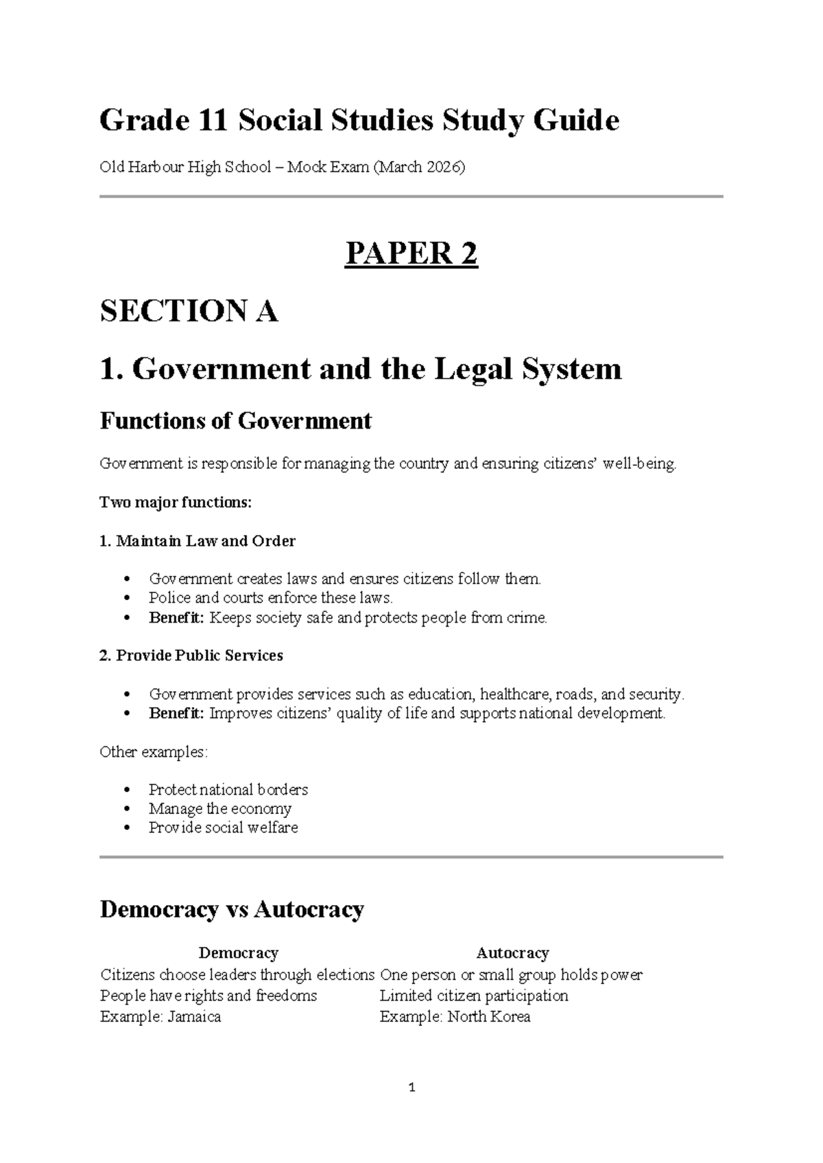 Grade 11 Social Studies Study Guide for MOCK Exam 2026 - Studocu