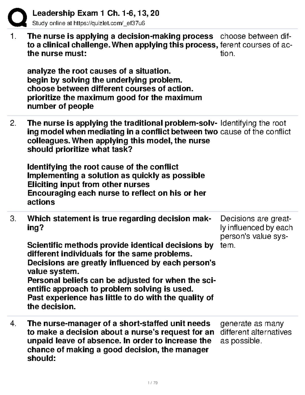 Leadership Exam 1: Chapters 1-6, 13, 20 Study Guide - Studocu