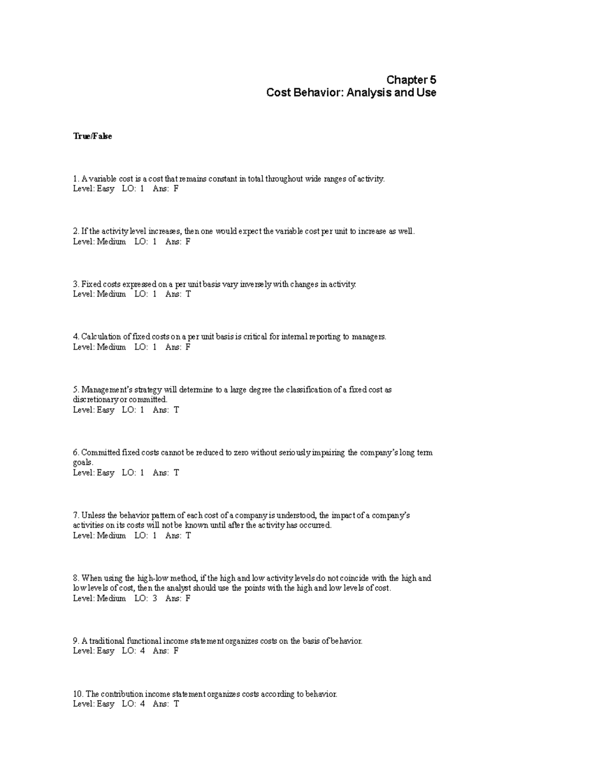 Cost Behavior - Cost Accounting - Chapter 5 Cost Behavior: Analysis and ...