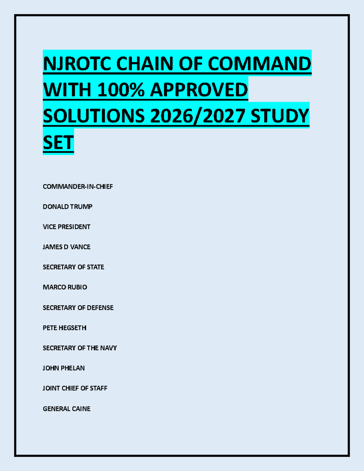 NJROTC Chain of Command Study Set (DEC 1460) 2026/2027 - Studocu