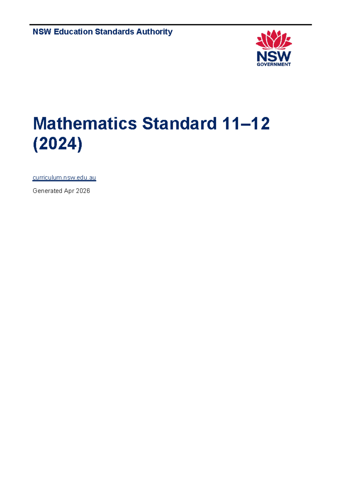 NESA Mathematics Standard Curriculum Overview (2024) for Year 11 & 12 ...