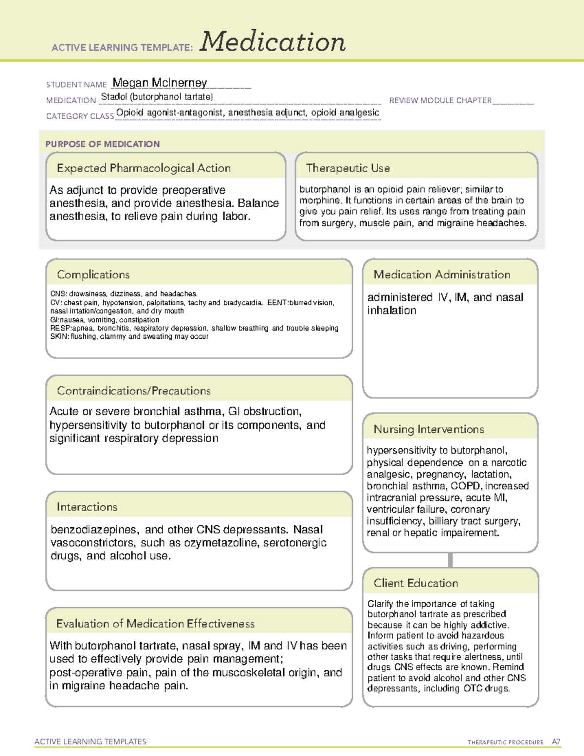 Stadol medication - ACTIVE LEARNING TEMPLATES THERAPEUTIC PROCEDURE A ...