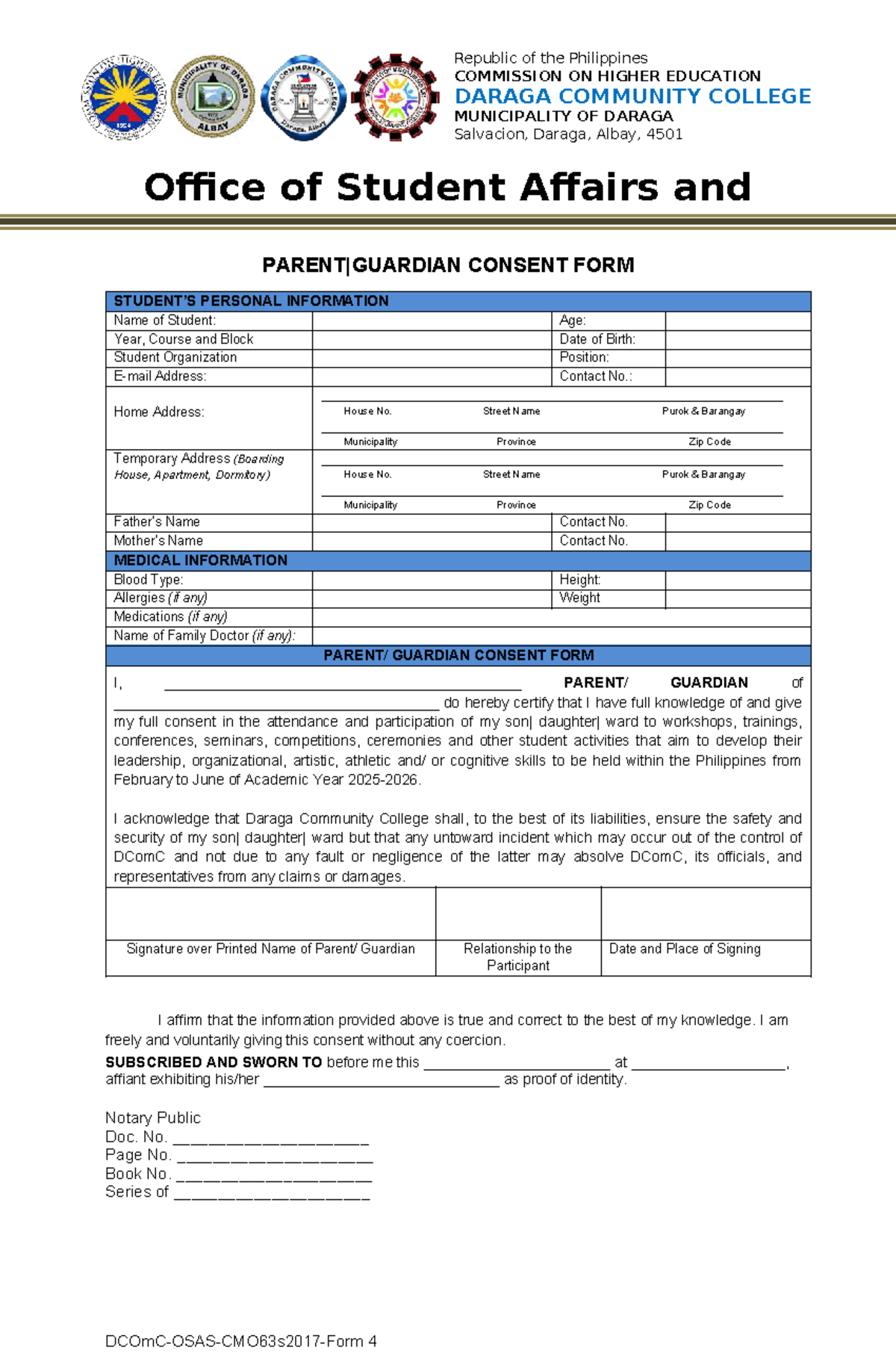 F4 - Parent/Guardian Consent Form for Student Activities - Studocu