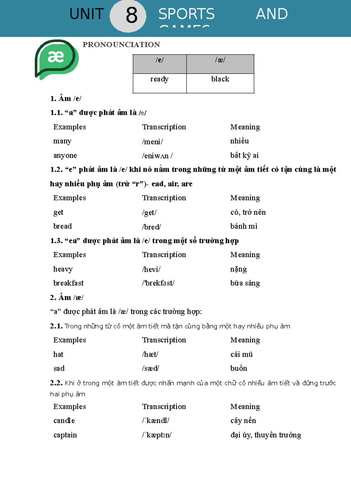 Grade 6 - Unit 8 - Sports Games and Pronunciation Key - Studocu