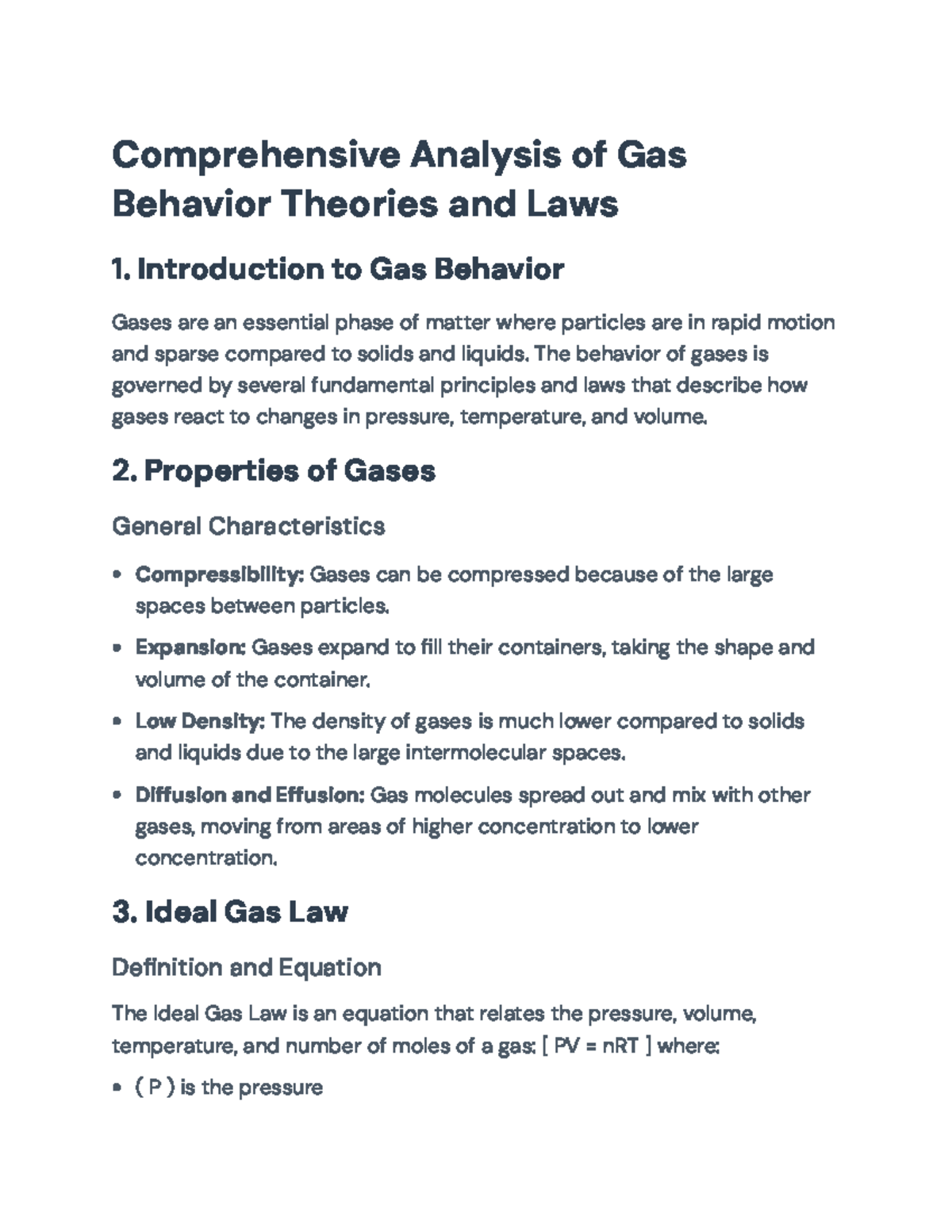 Comprehensive Overview of Gas Behavior Theories and Laws (Chem 101 ...