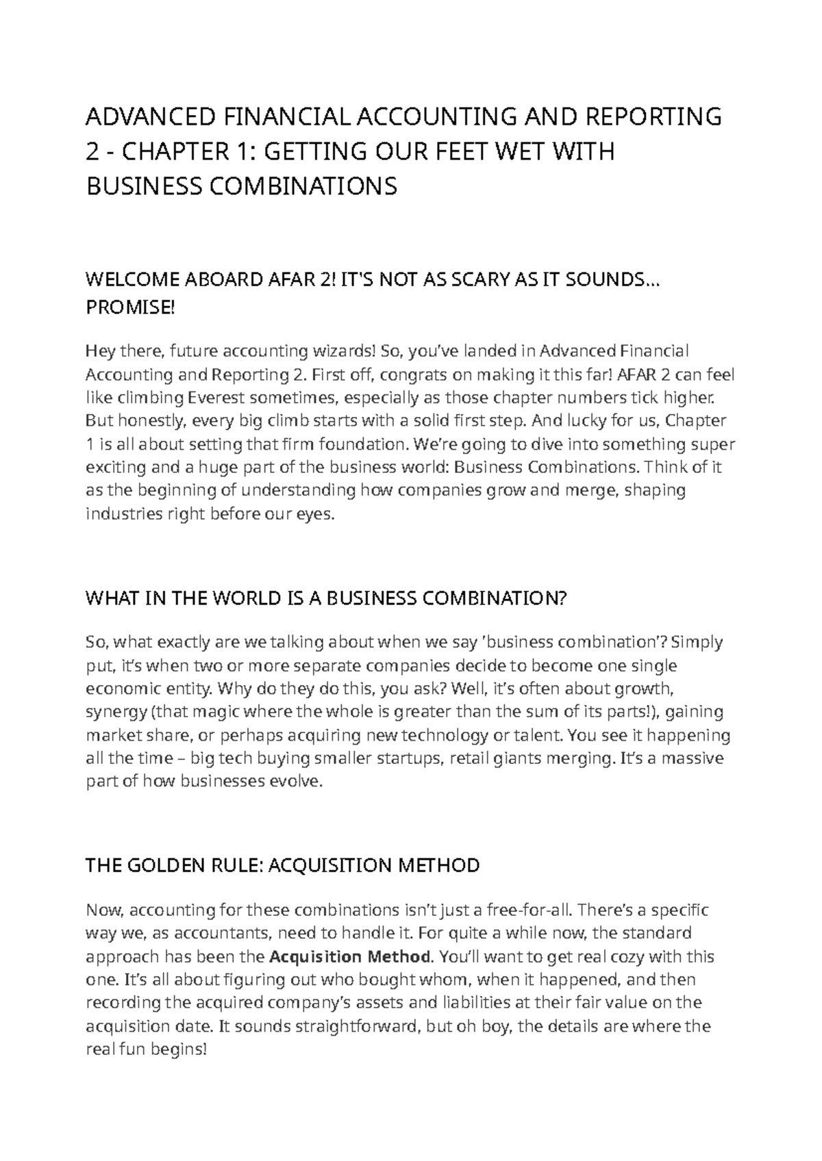 AFAR 2 Chapter 1: Introduction to Business Combinations - Studocu