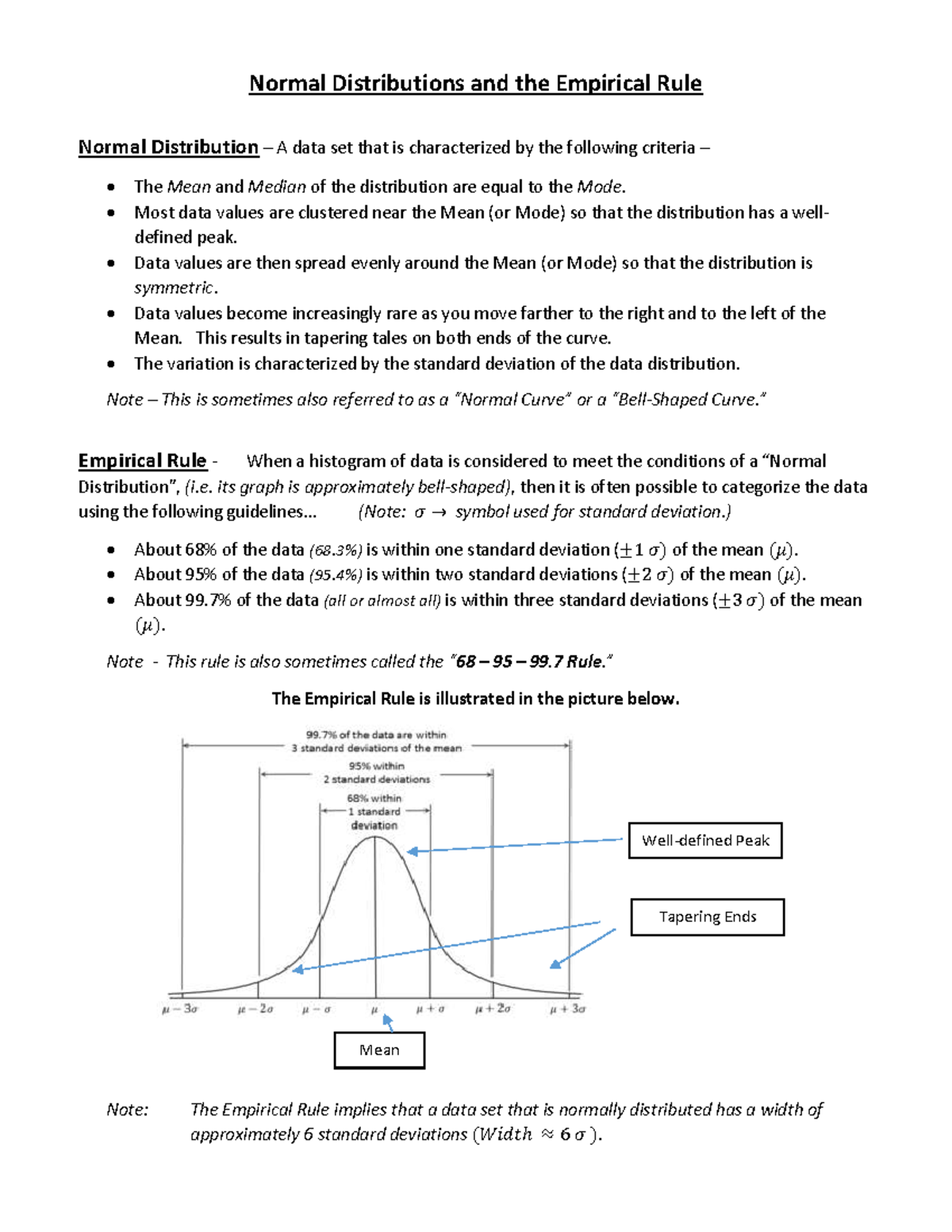 SM3 Lesson 8.3 Notes - Normal Distributions & Empirical Rule - Studocu