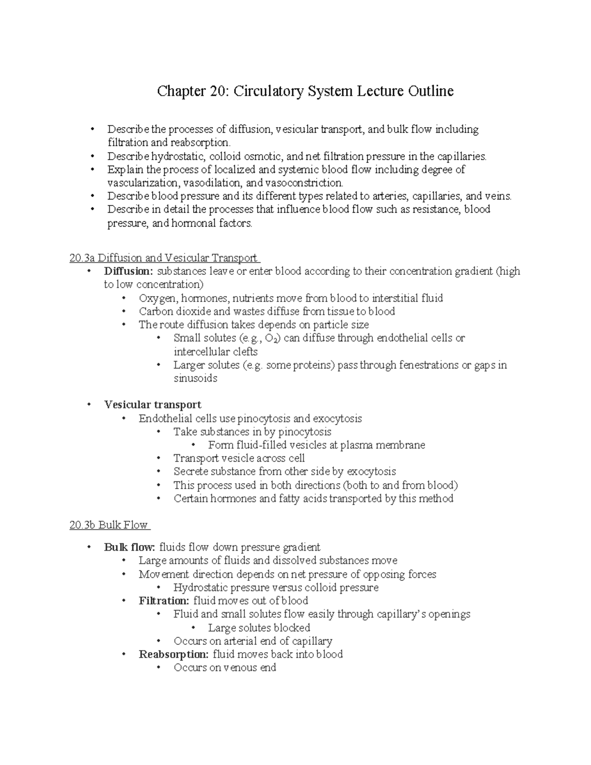 Chapter 20: Circulatory System Lecture Notes & Key Processes - Studocu
