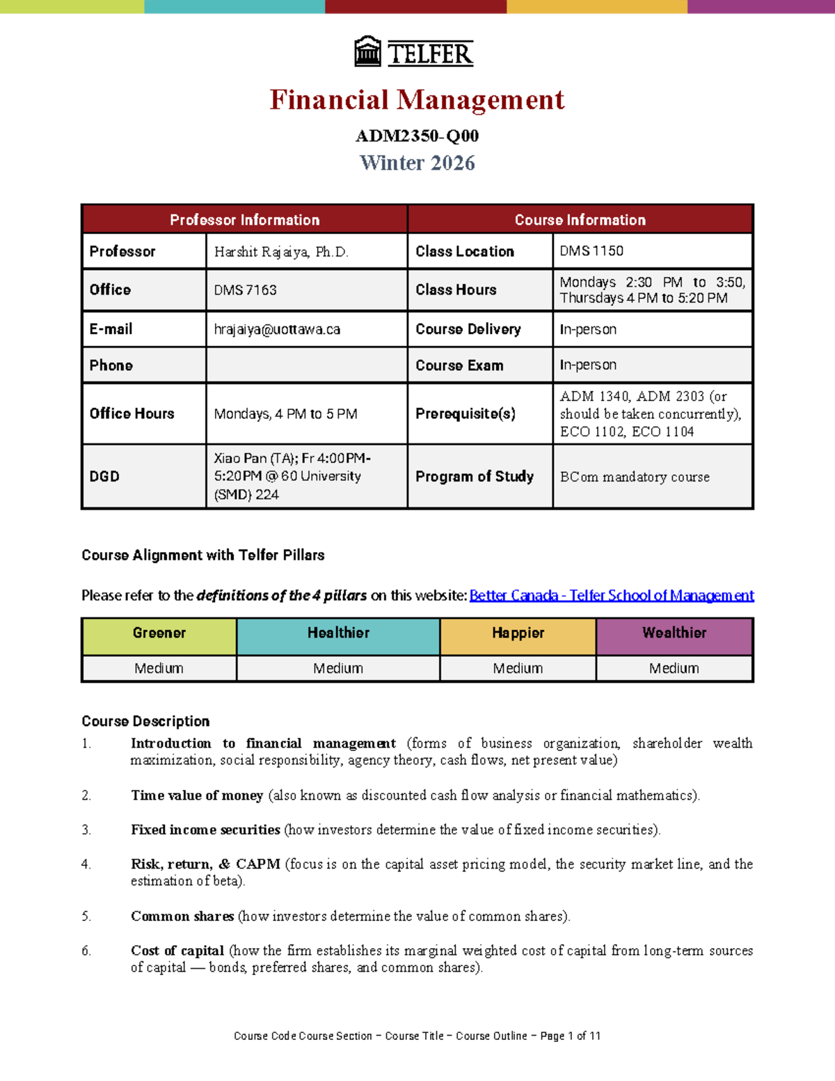 ADM 2350 Q - Financial Management Syllabus Winter 2026 - Studocu