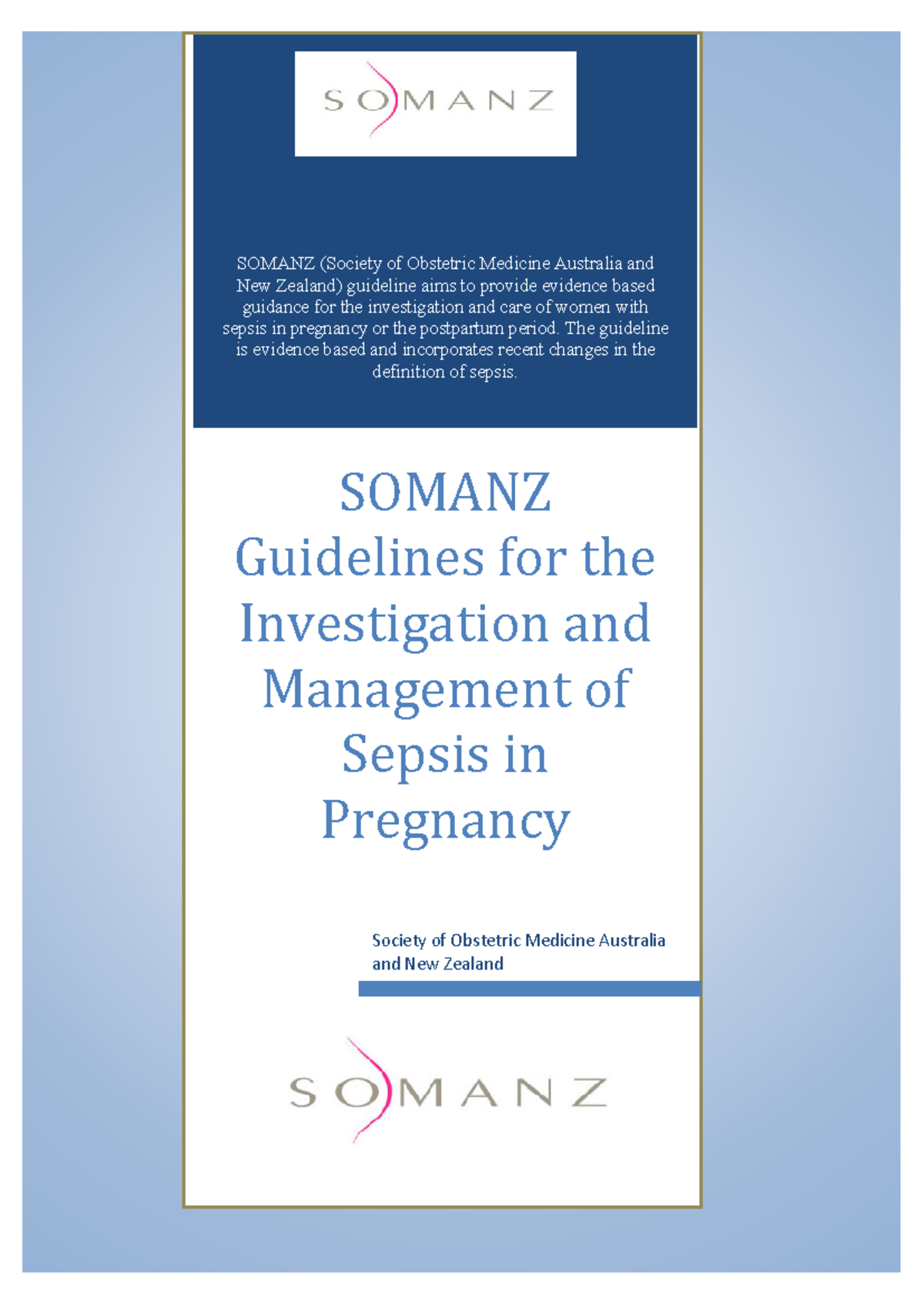2017 Sepsis Guidelines in pregnancy (actualización) - SOMANZ (Society ...