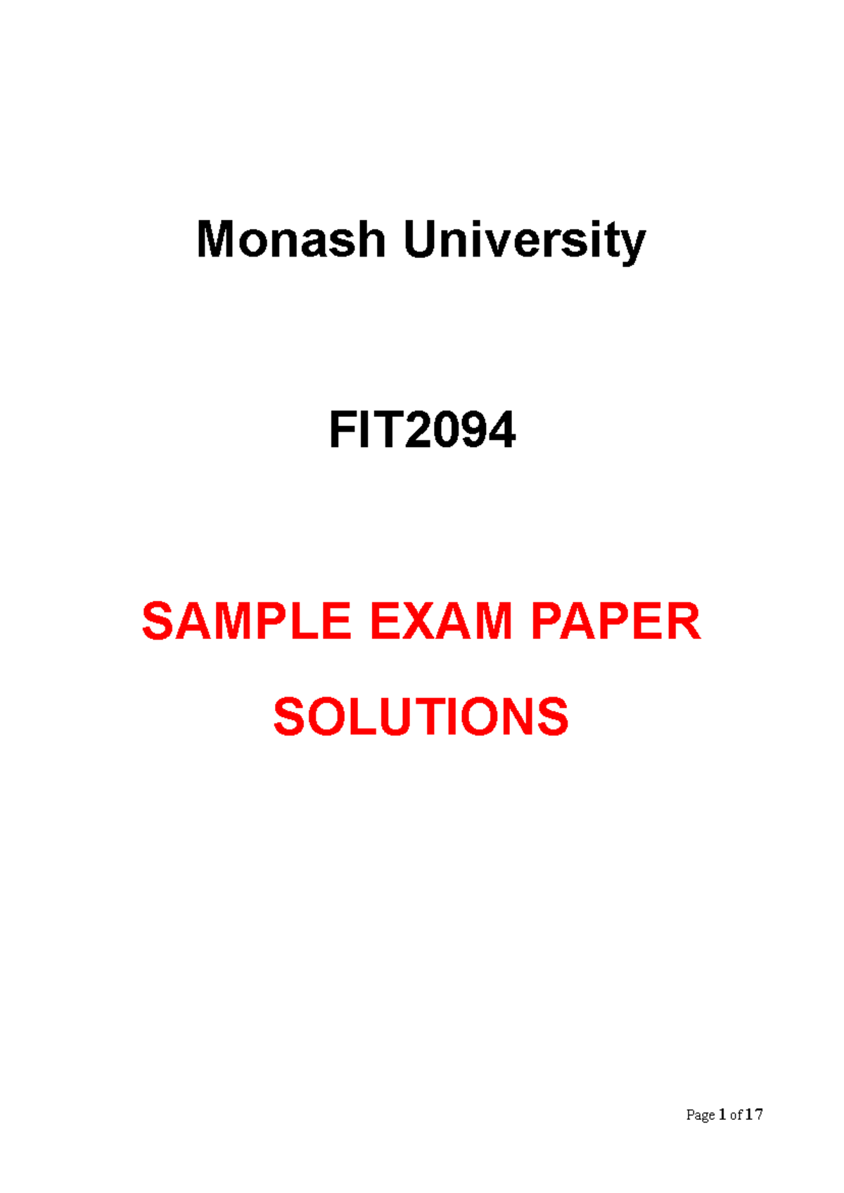 FIT2094 Sample Exam Solutions - Monash University FIT SAMPLE EXAM PAPER ...