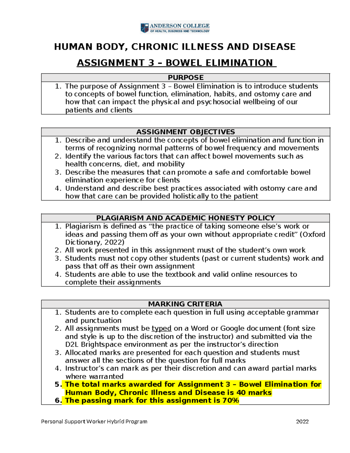 HUMAN BODY - ASSIGNMENT 3: BOWEL ELIMINATION GUIDELINES - Studocu