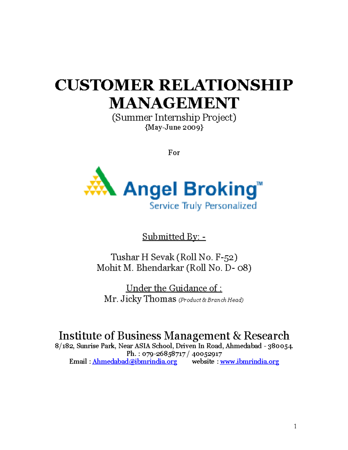 28187307 Customer Relationship Management Project Report - CUSTOMER ...