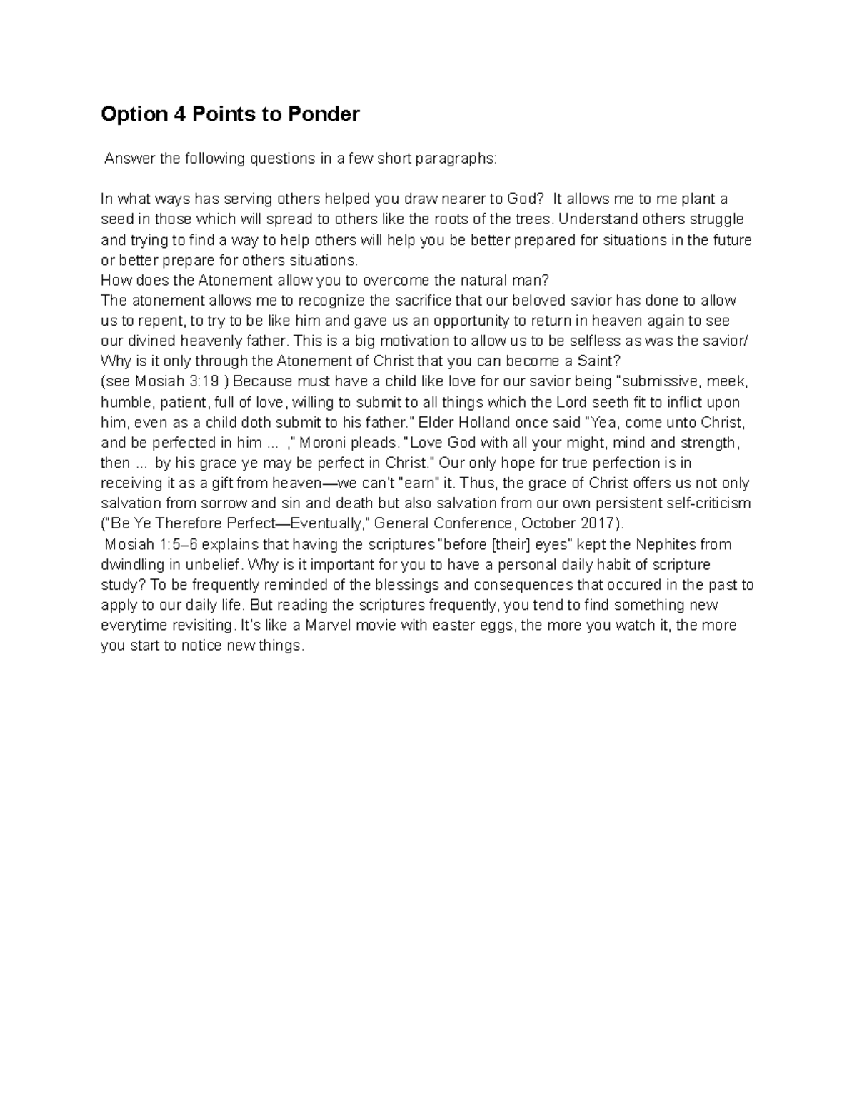 Option 4 Points to Ponder - Option 4 Points to Ponder Answer the ...