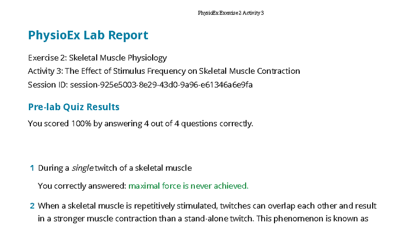 PhysioEx Exercise 2: Skeletal Muscle Contraction & Wave Summation ...