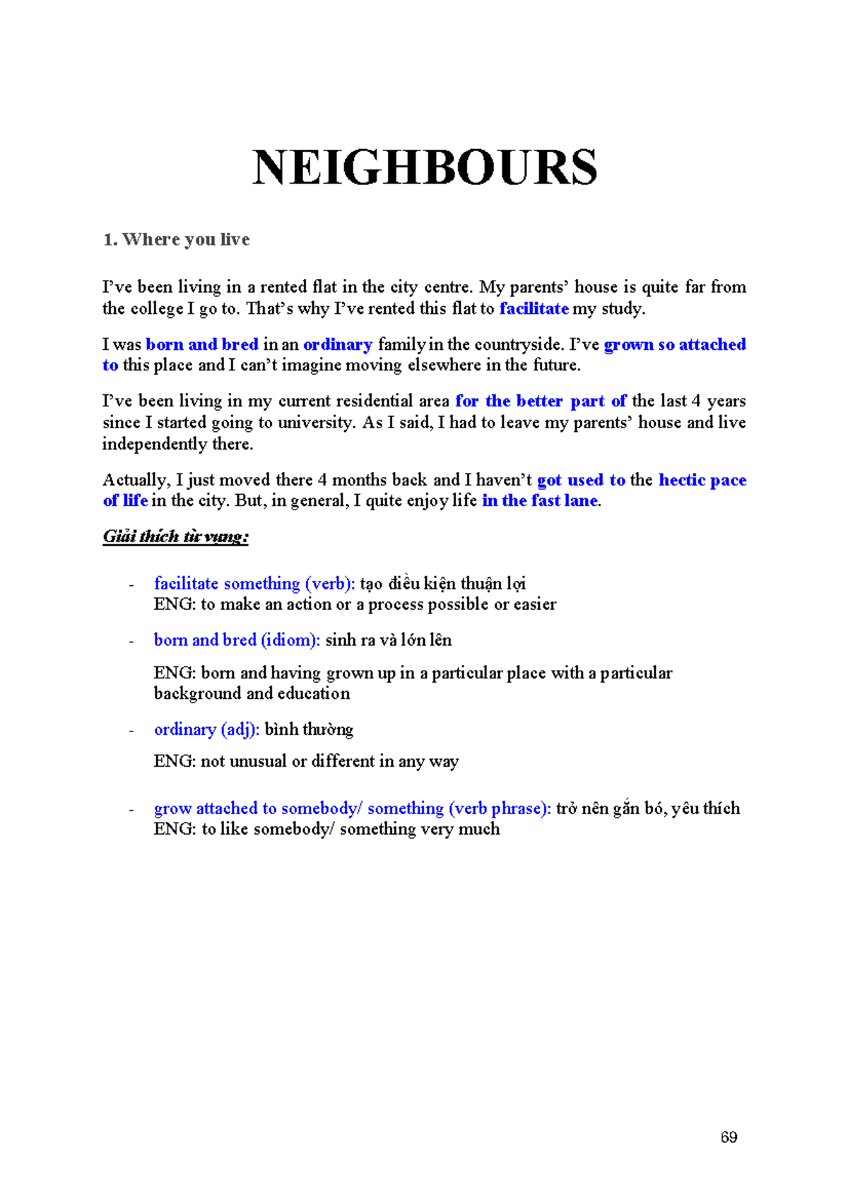 IELTS Foundation Speaking: Neighbours, Reading Habits, and Sports - Studocu