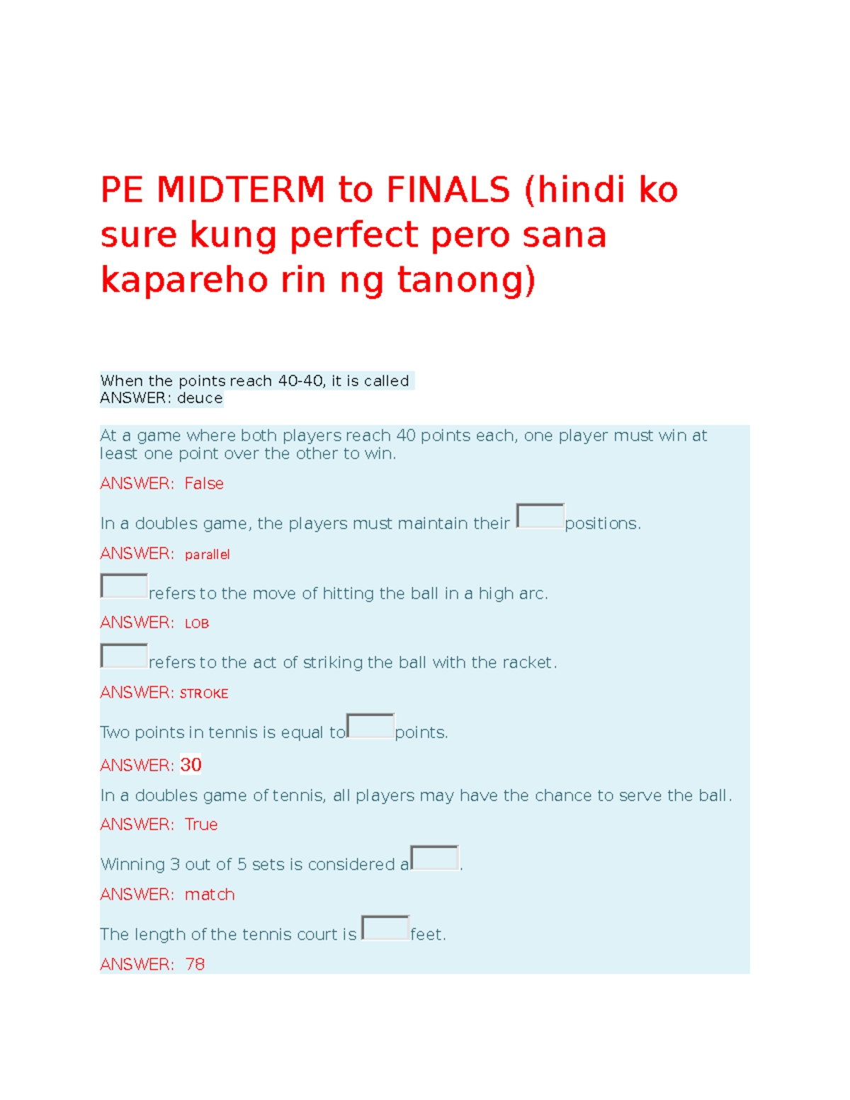 PE Midterm Review: Key Concepts for Finals Preparation - Studocu