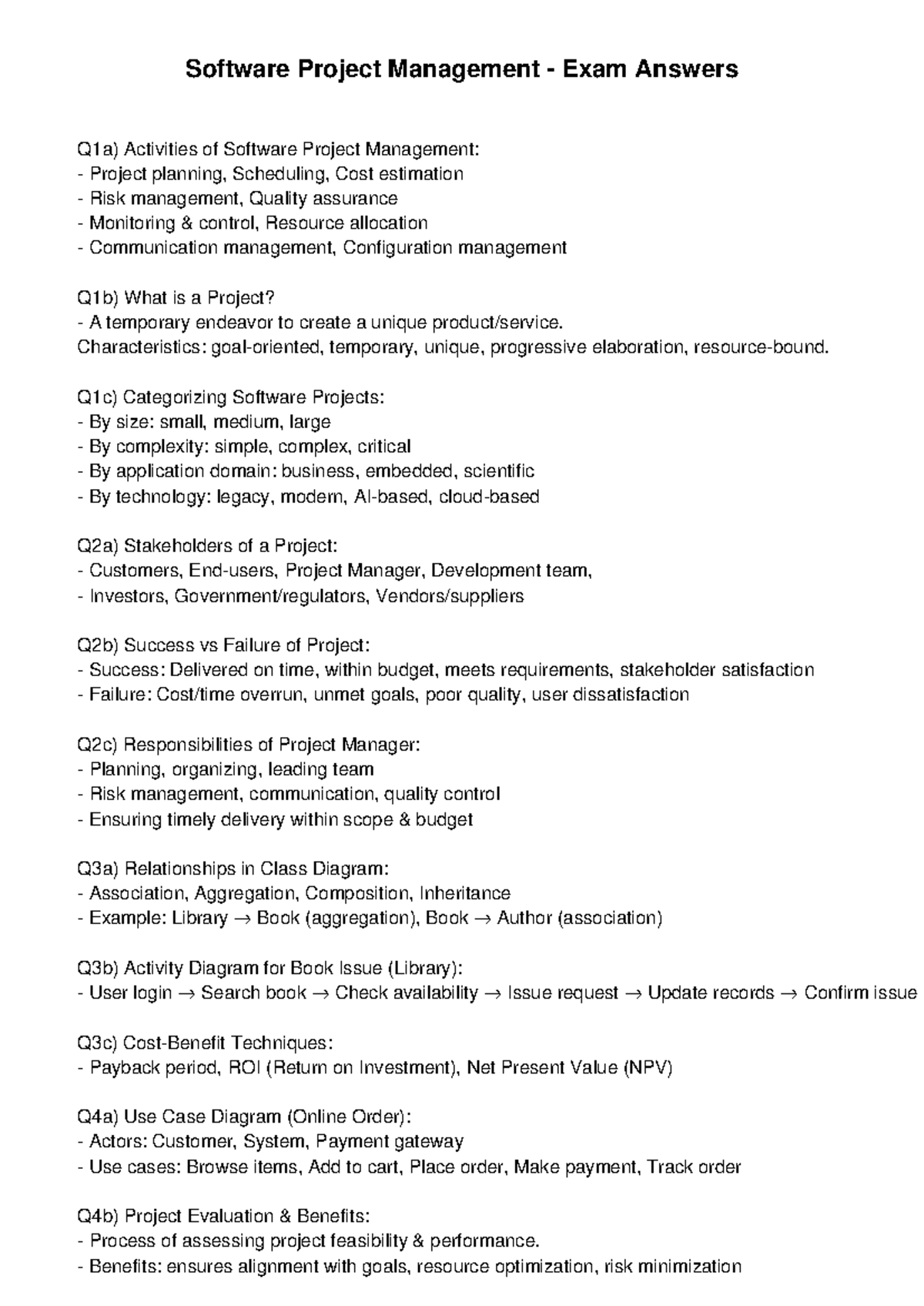 SPM 101 Final Exam Answers: Software Project Management Insights - Studocu