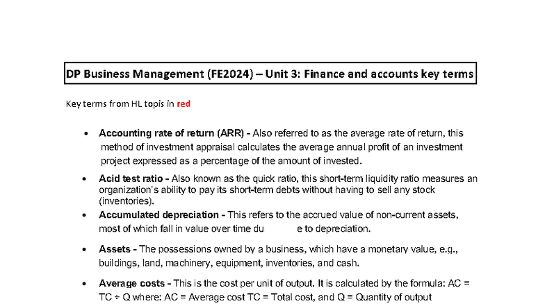 Unit 3 Key terms 6 - IB BUS UNIT 3 - DP Business Management (FE2024 ...