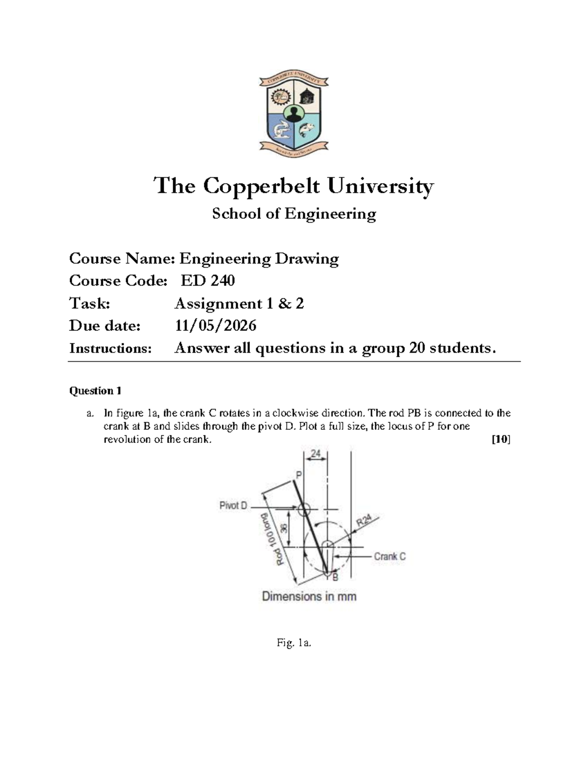 ED 240 Engineering Drawing Assignment 1 & 2 Instructions 2026 - Studocu