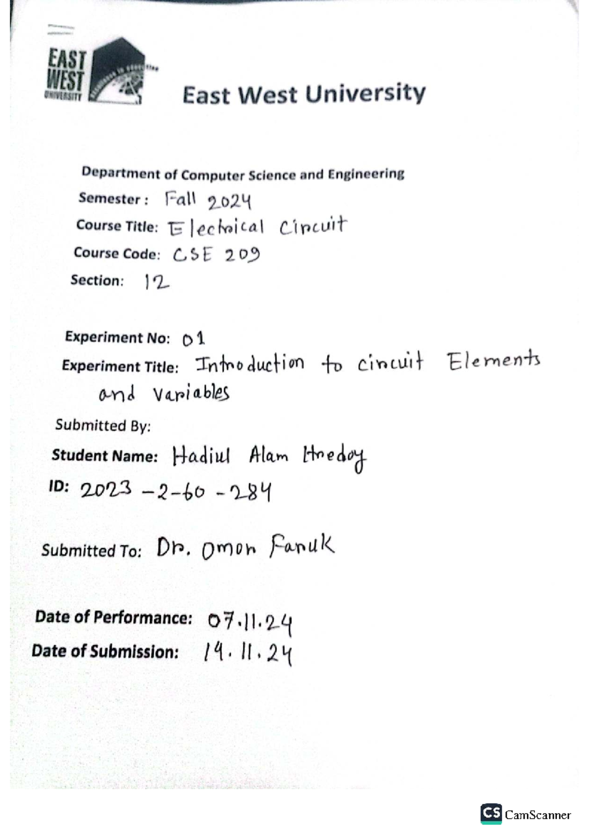 CSE 209 Lab Report 01: Introduction to Circuit Elements and Variables ...