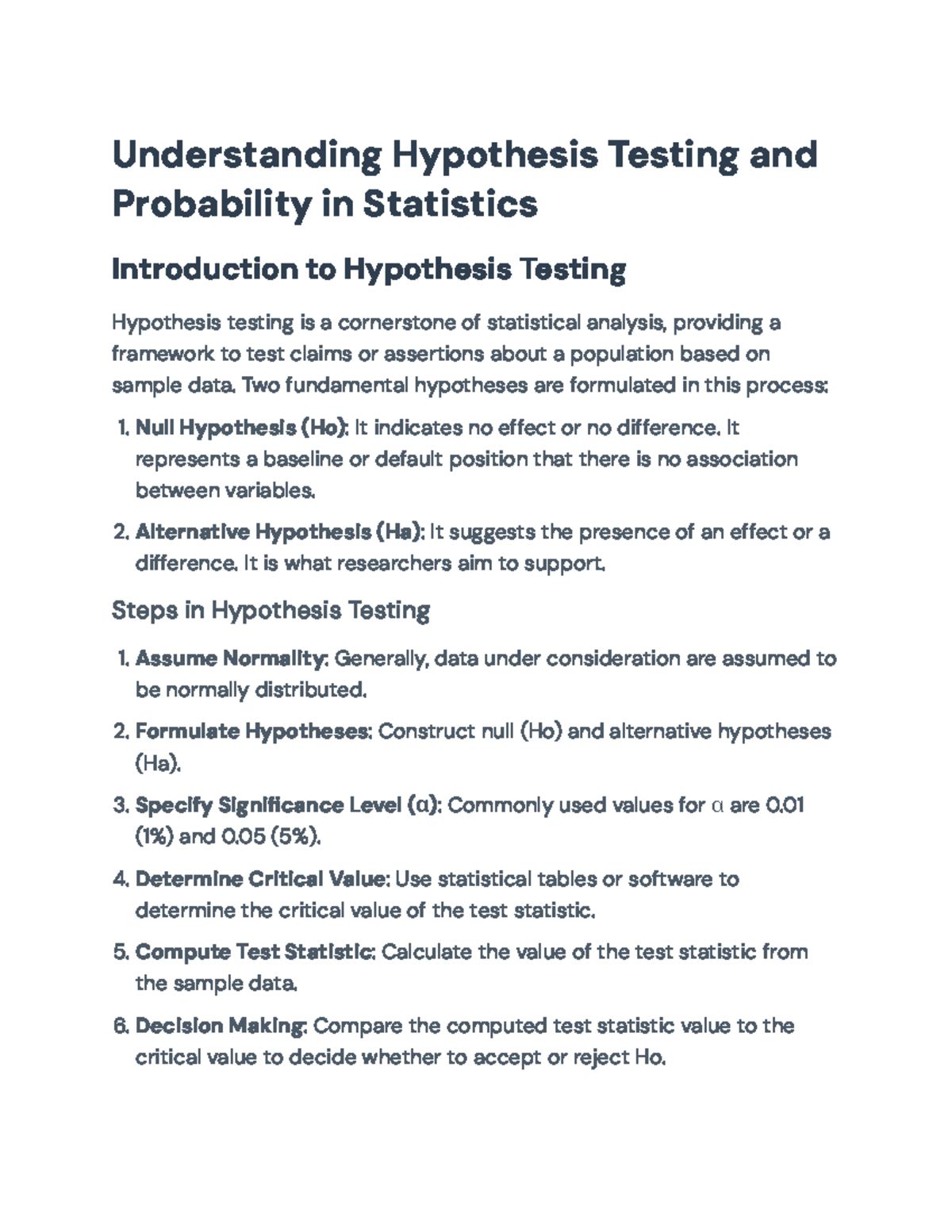 Understanding Hypothesis Testing & Key Stats Methods (STAT 101) - Studocu