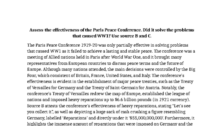 Paris Peace Conference paragraphs - Assess the effectiveness of the ...