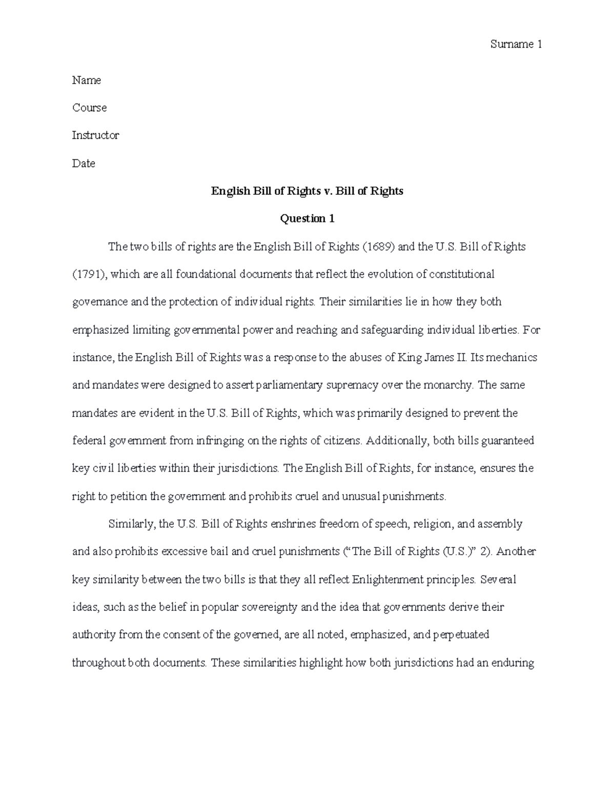 English Bill of Rights vs. U.S. Bill of Rights: A Comparative Study ...