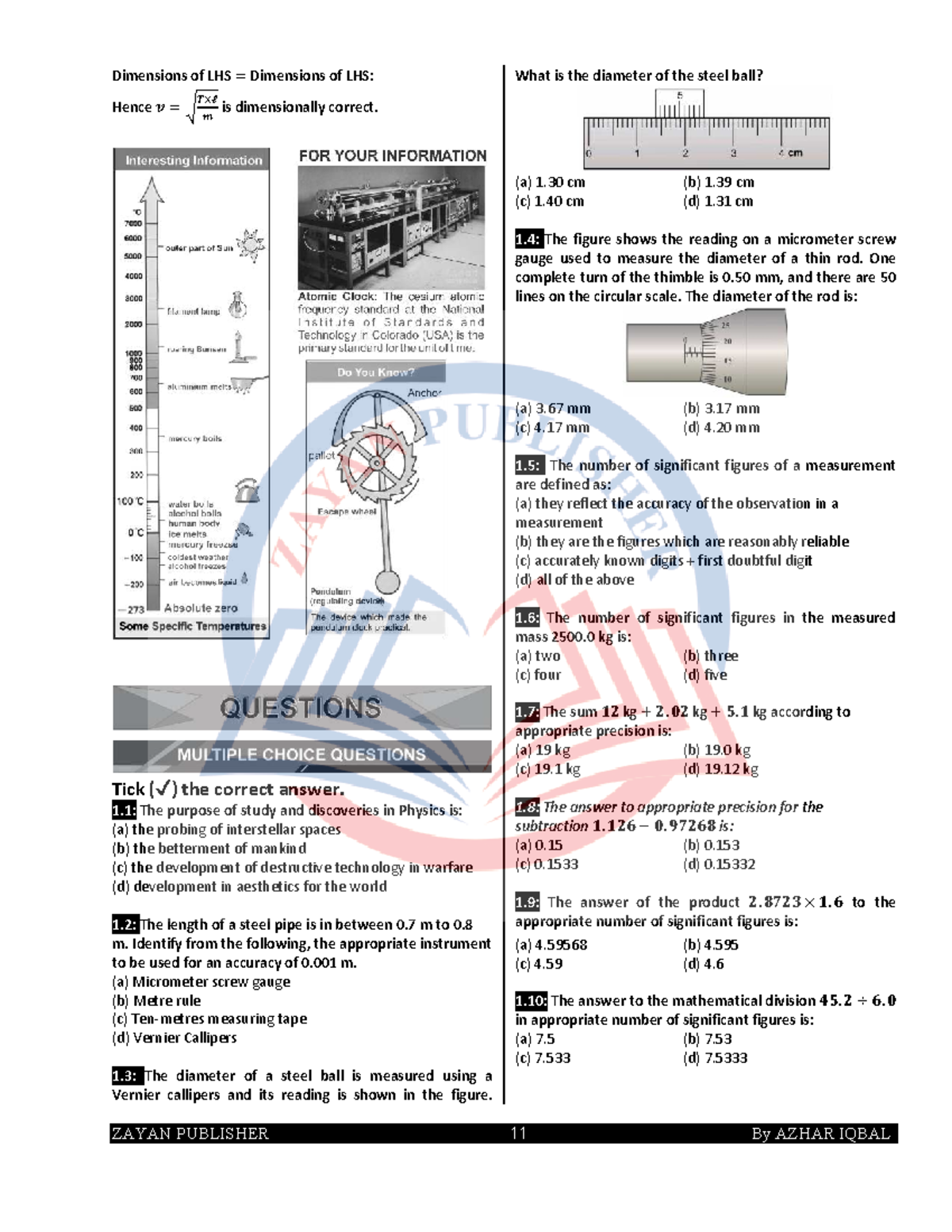 Unit 1 Measurements: Understanding Dimensions and Significant Figures ...