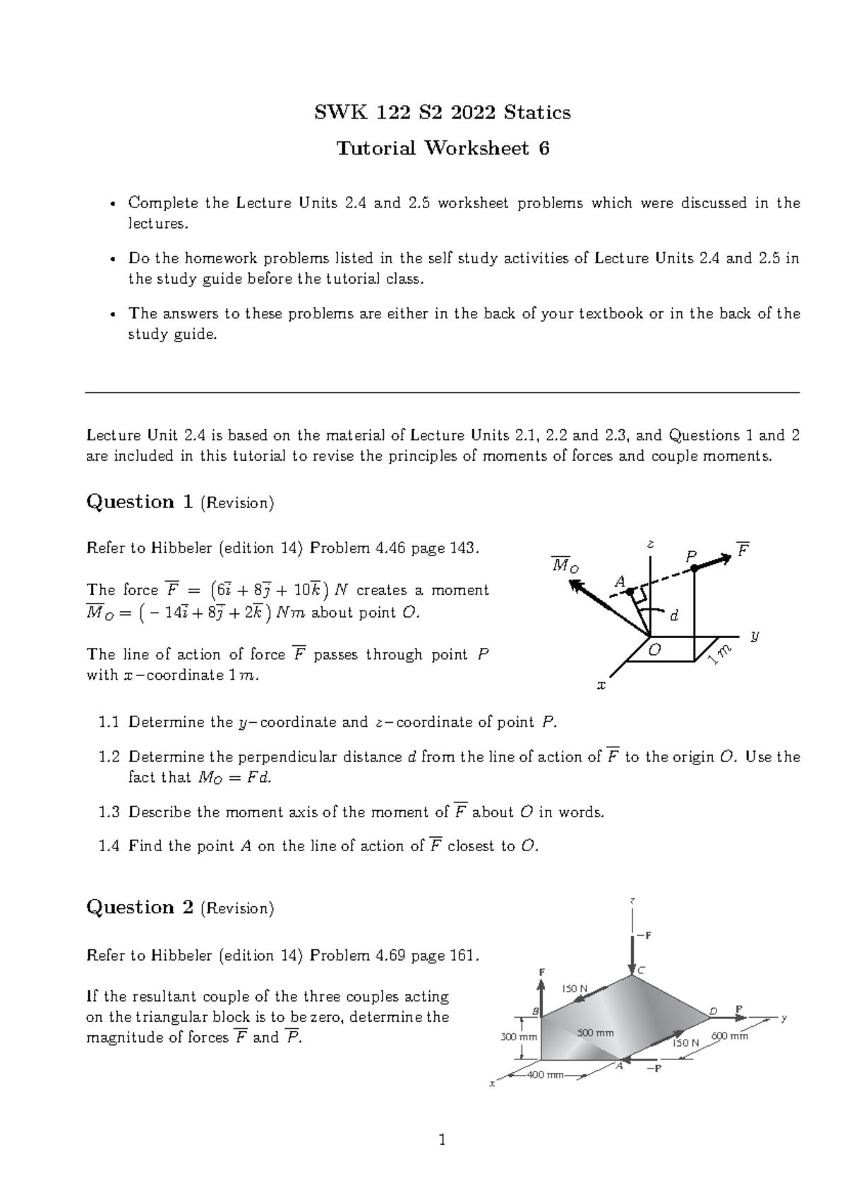 Tutorial Worksheet 6 - SWK 122 S2 2022 Statics Tutorial Worksheet 6 ...