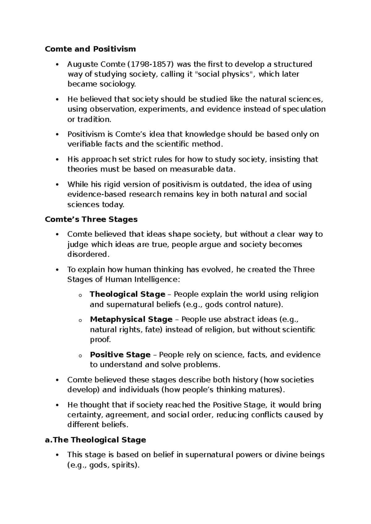 Socy - Comte's Positivism and the Three Stages of Human Intelligence ...