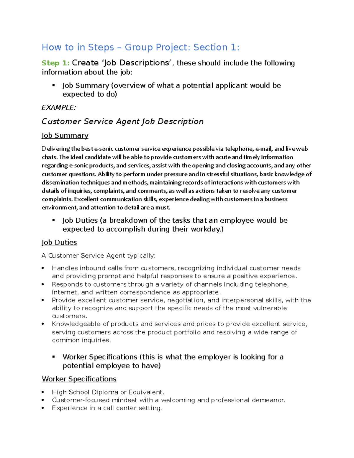 Group Project Guide: Job Descriptions & Structures - Section 1 - Studocu