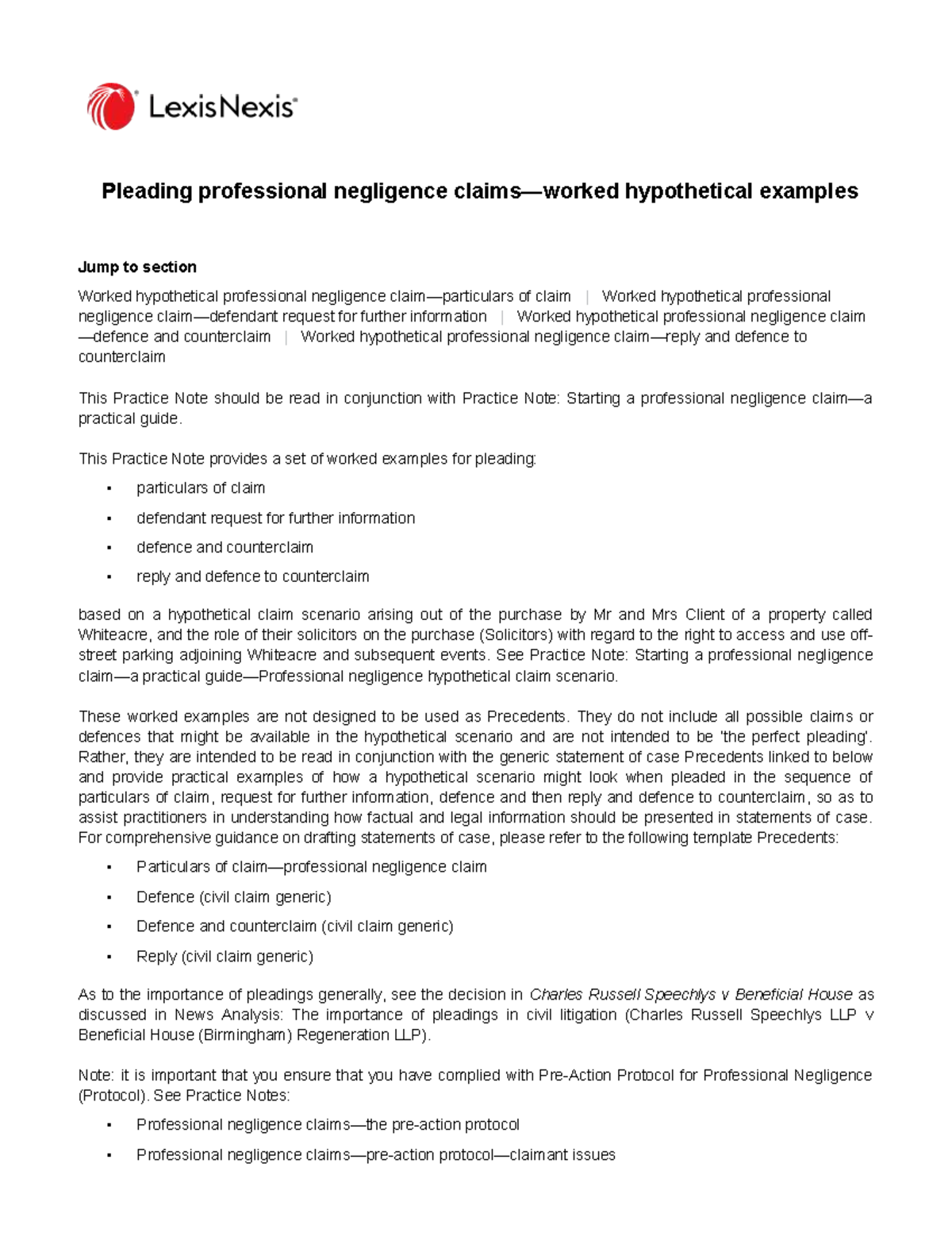 Pleading Professional Negligence Claims: Worked Hypothetical Examples 2 ...