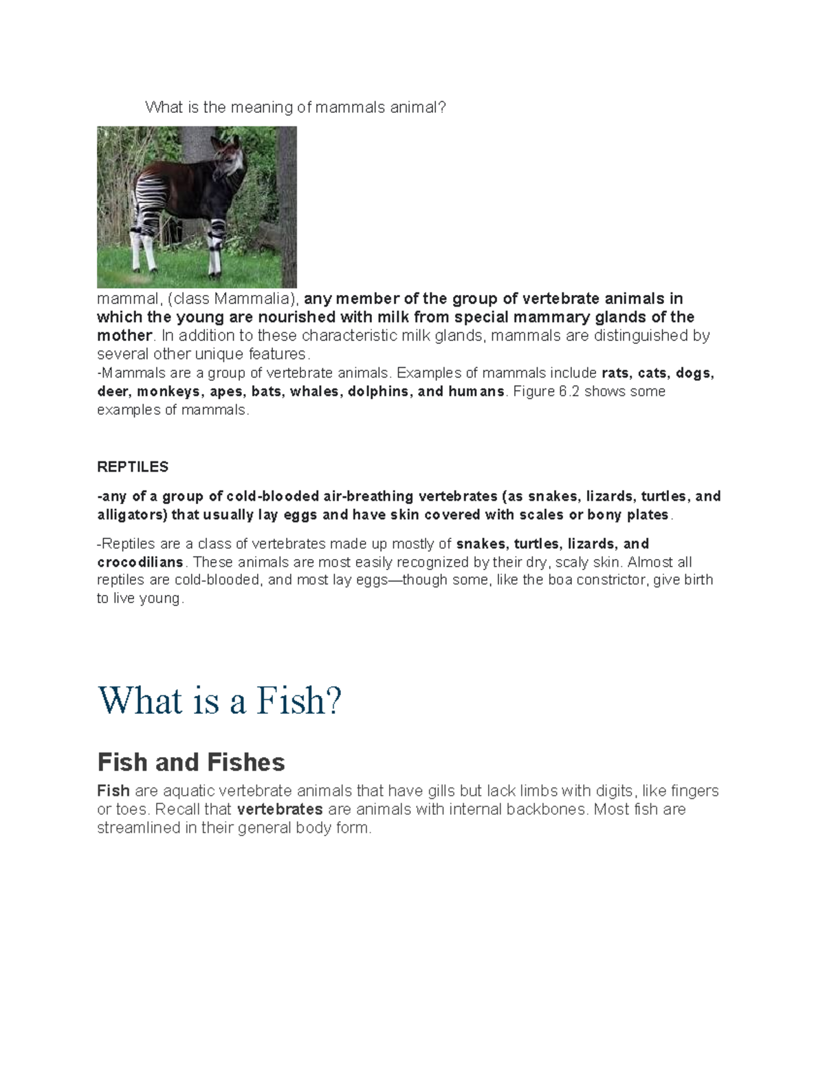 Q2 Module 6: Overview of Mammals, Reptiles, Fish, and Amphibians - Studocu