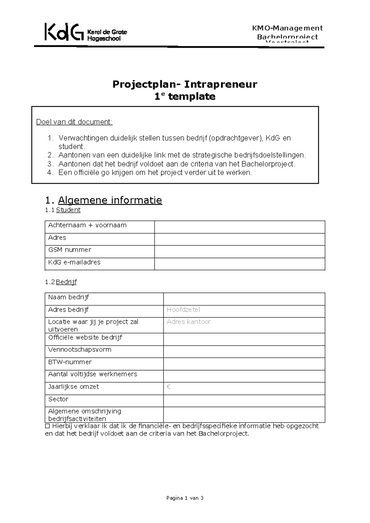 2425 Template Projectplan Intrapreneur eerste versie projectplan - KMO ...