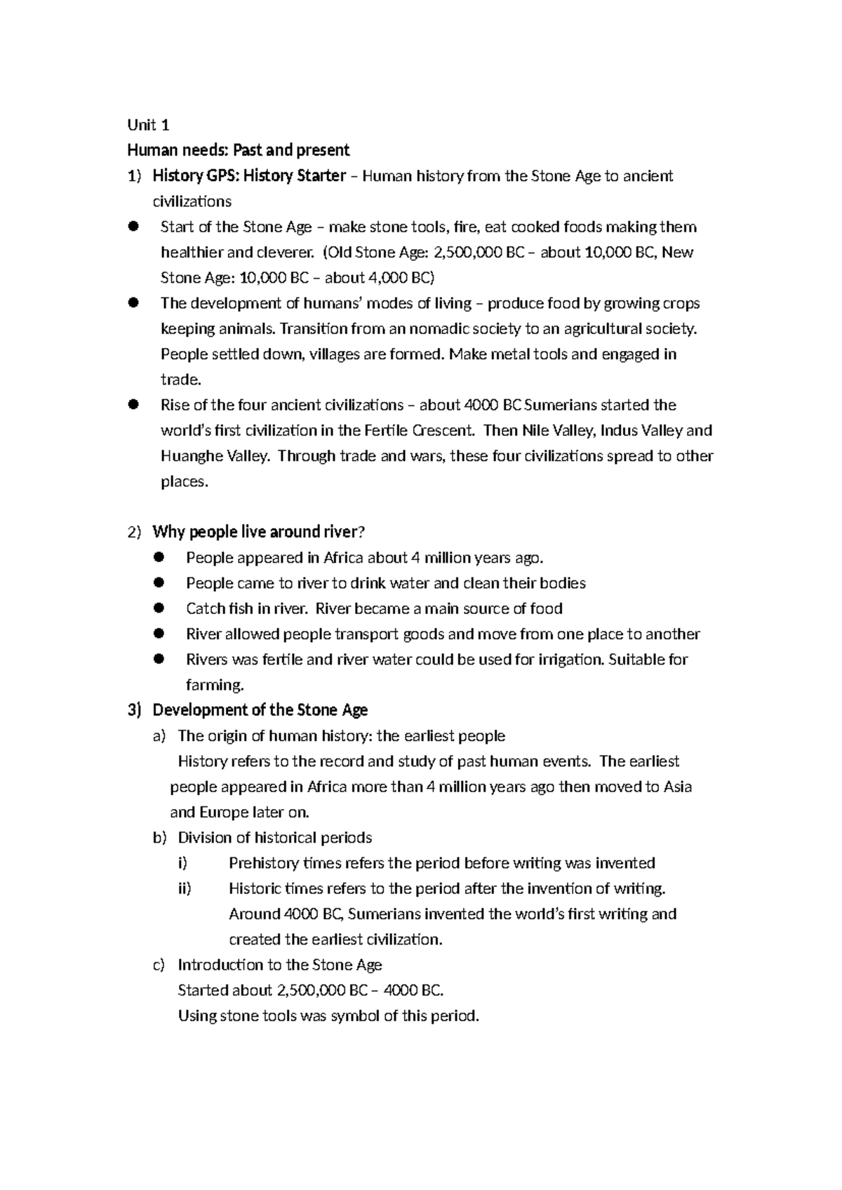 History Unit 1 - Understanding Human Needs from Stone Age to ...