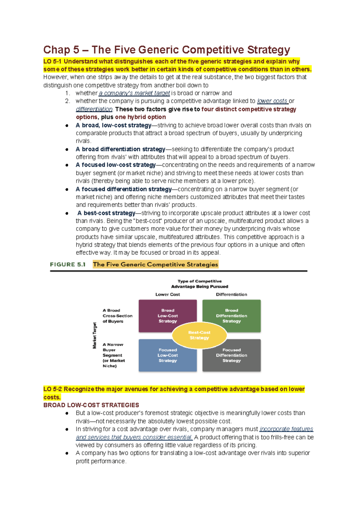 Chap 5 - Understanding the Five Generic Competitive Strategies - Studocu