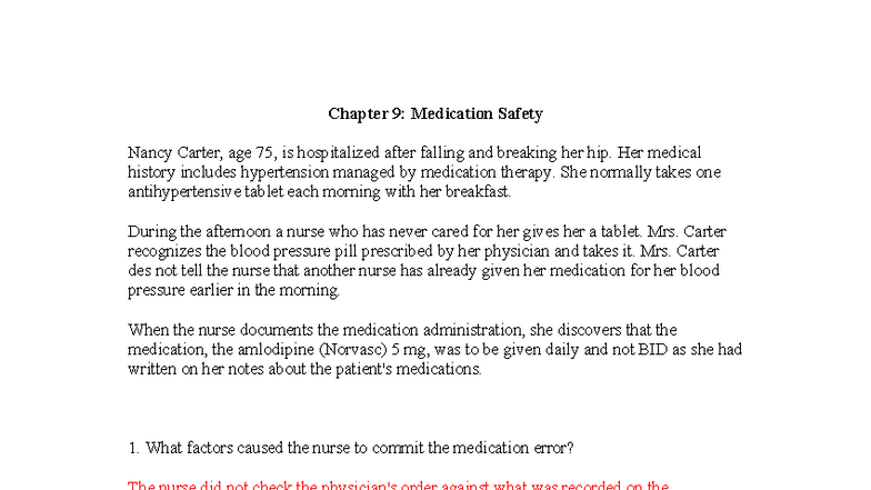 KEY Ch 09: Medication Safety Case Study Analysis - Studocu