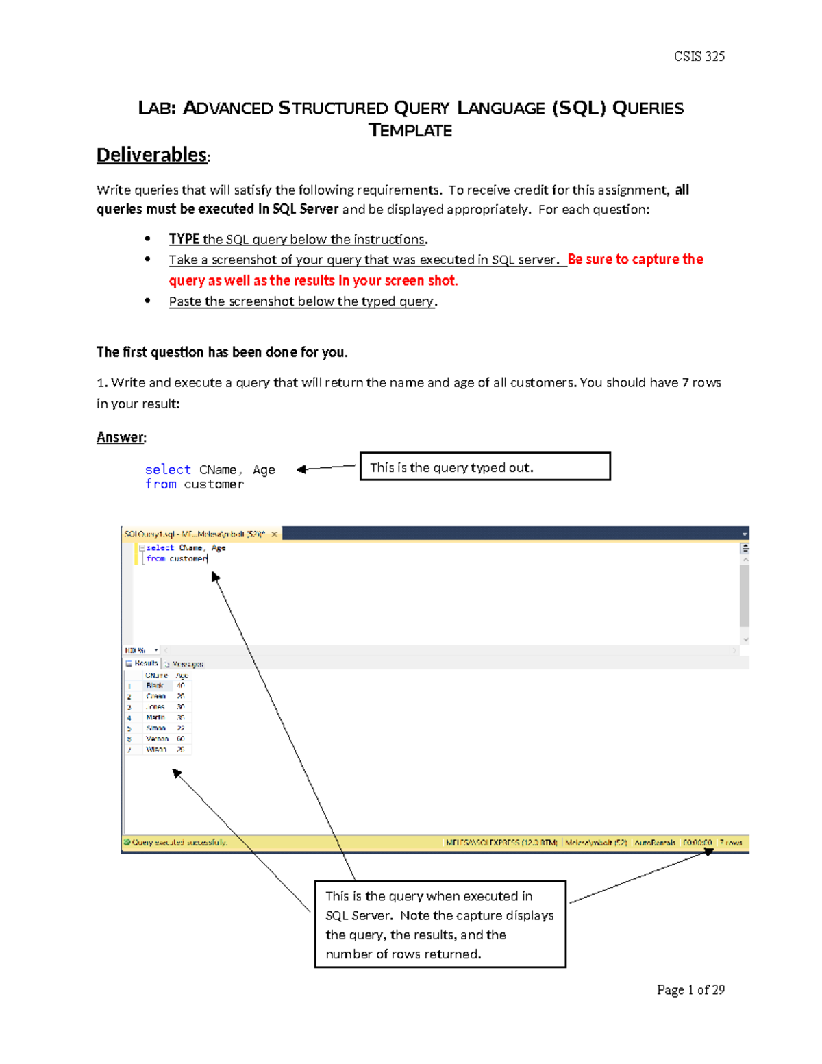 Lab 6 CSIS 325 kelly devine - LAB: ADVANCED STRUCTURED QUERY LANGUAGE (SQL) QUERIES TEMPLATE ...